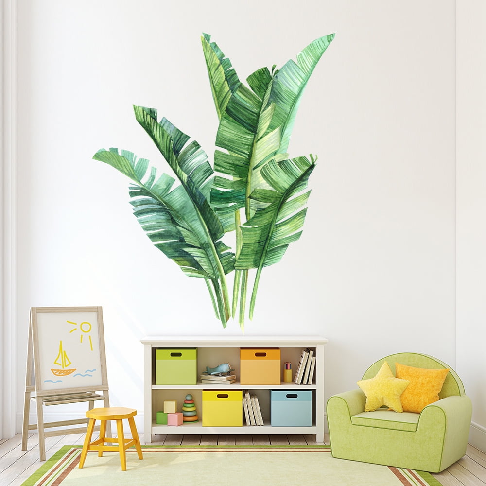 Leaf Wall Decals Green Plants Wall Stickers for Bedroom, Tropical ...