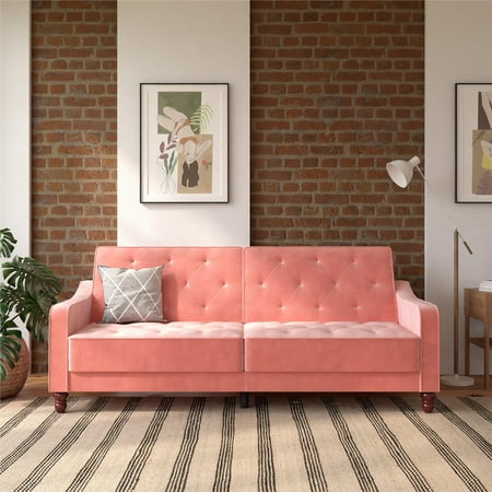Novogratz Vintage Tufted Split Back Futon, Pink Velvet – Deal – BrickSeek