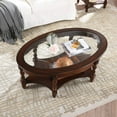 JESONVID Traditional Solid Wood Oval Coffee Table with Tempered Glass ...