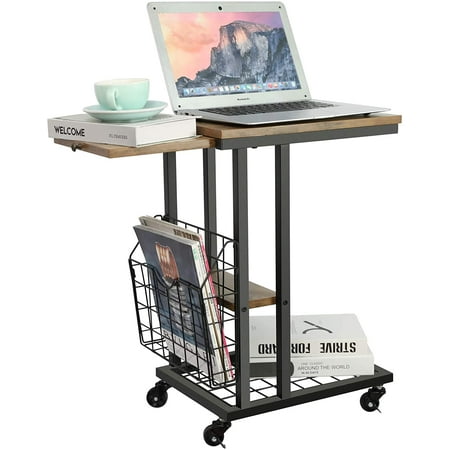 C End Table with Wheels C Shaped Side Table with Side Pocket Industrial ...