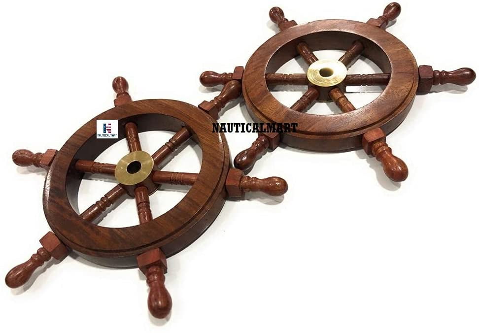 Brass Nautical Wooden Marine Ship Wheel (6 Inch Set Of 2) - Walmart.com