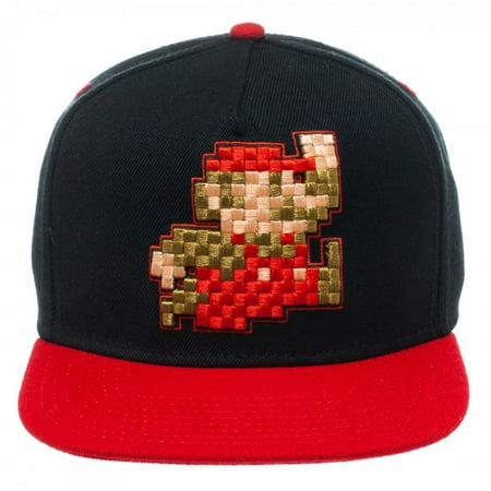 Nintendo Super Mario Hat Pixel Mario Character Black Snapback Hat - One ...