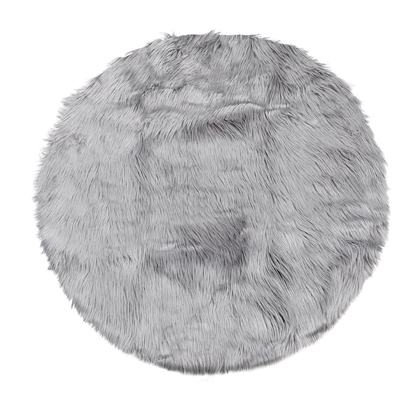 PiccoCasa Faux Fur Area Rug Shaggy Floor Mat, Light Gray 2x2 Feet Round ...