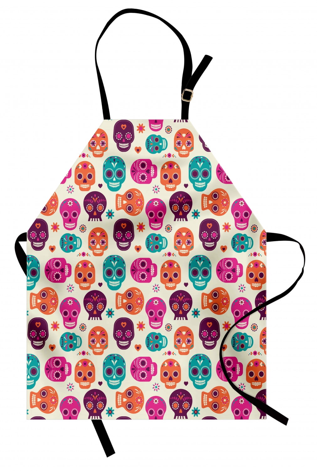 Sugar Skull Apron Cute Colorful Skull Silhouettes Hearts and Flowers ...