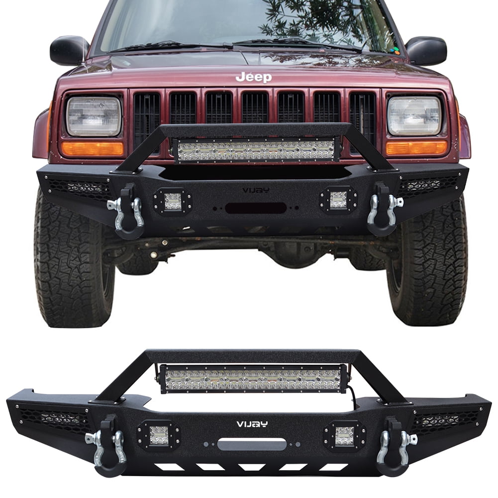 Vijay Black Fits 1984-2001 Jeep Cherokee XJ Front Bumper with Winch ...