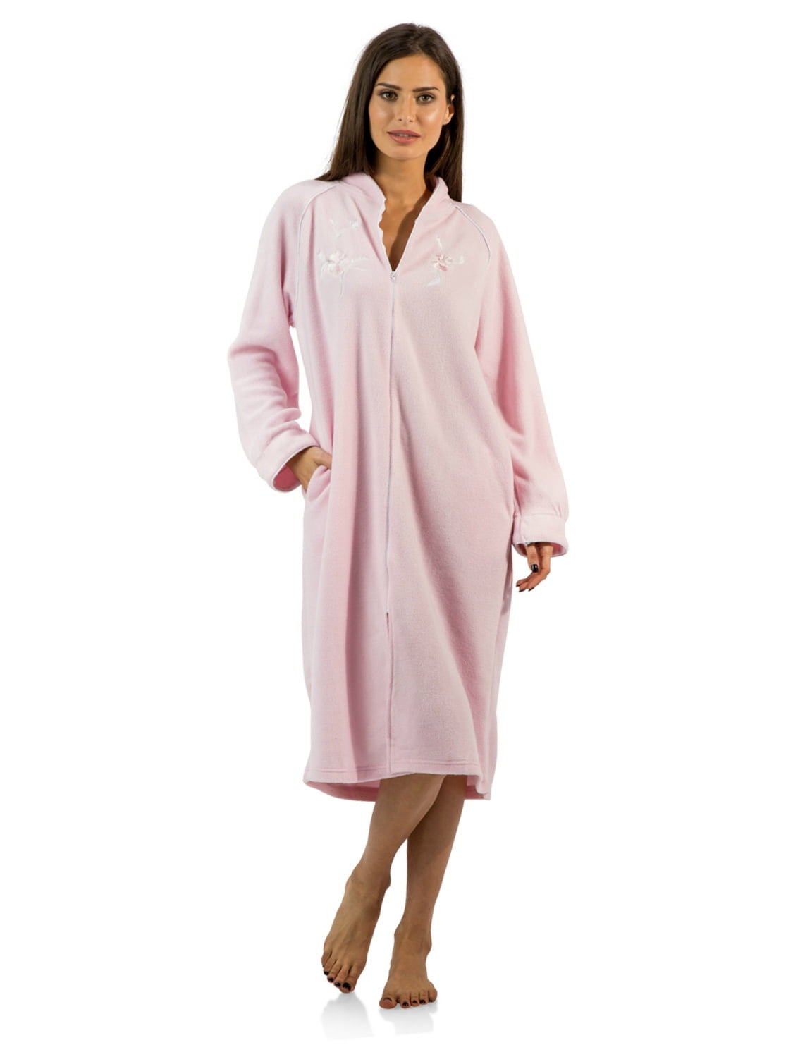 Casual Nights Women's Zip Up Front Long Fleece Robe House Dress ...