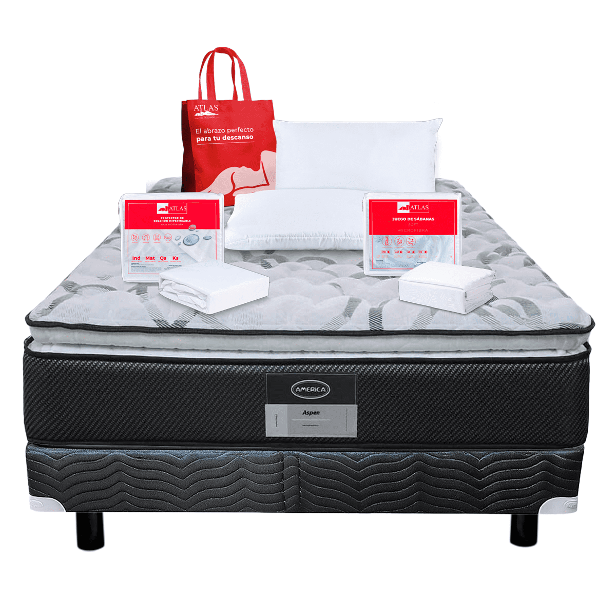 Colchón Mas Box Matrimonial América Aspen + 2 Almohadas Suaves ...