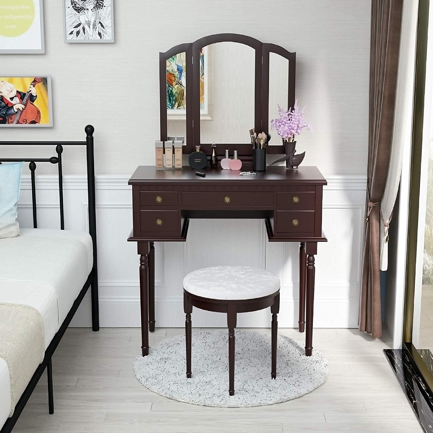 Brown Makeup Vanity Set Vasagle Vanity Set With Flip Top Mirror Brown Makeup Vanity Set Vasagle Vanity Set With Flip Top Mirror