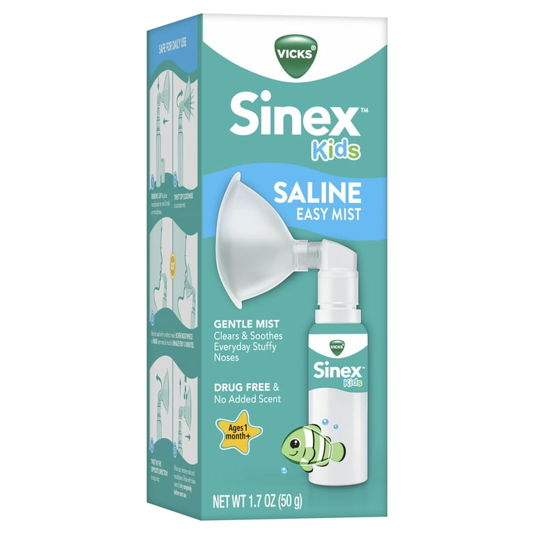 Vicks Sinex Kids Saline Easy Mist Gentle Congestion Relief Drug Free Safe for Kids All Ages 1.7 oz Walmart