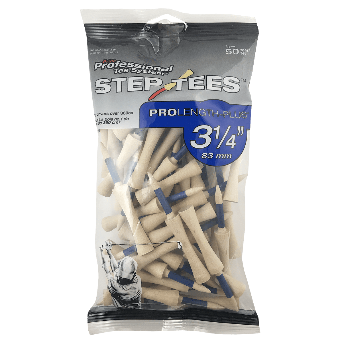 Pride Professional Tee System, 3-1/4 inch Step Tee, 50 Count, Blue