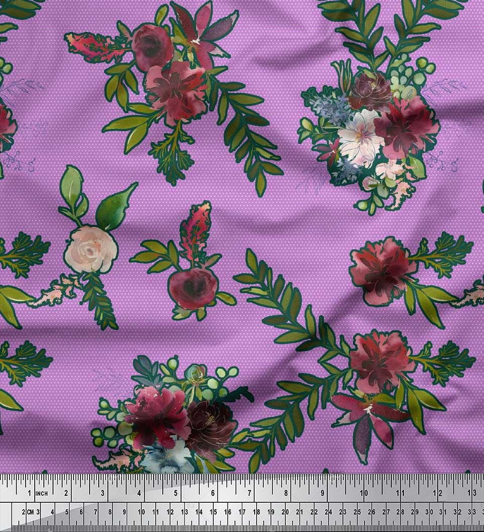 Soimoi Cotton Duck Fabric Leaves & Ranunculus Floral Print Fabric by ...