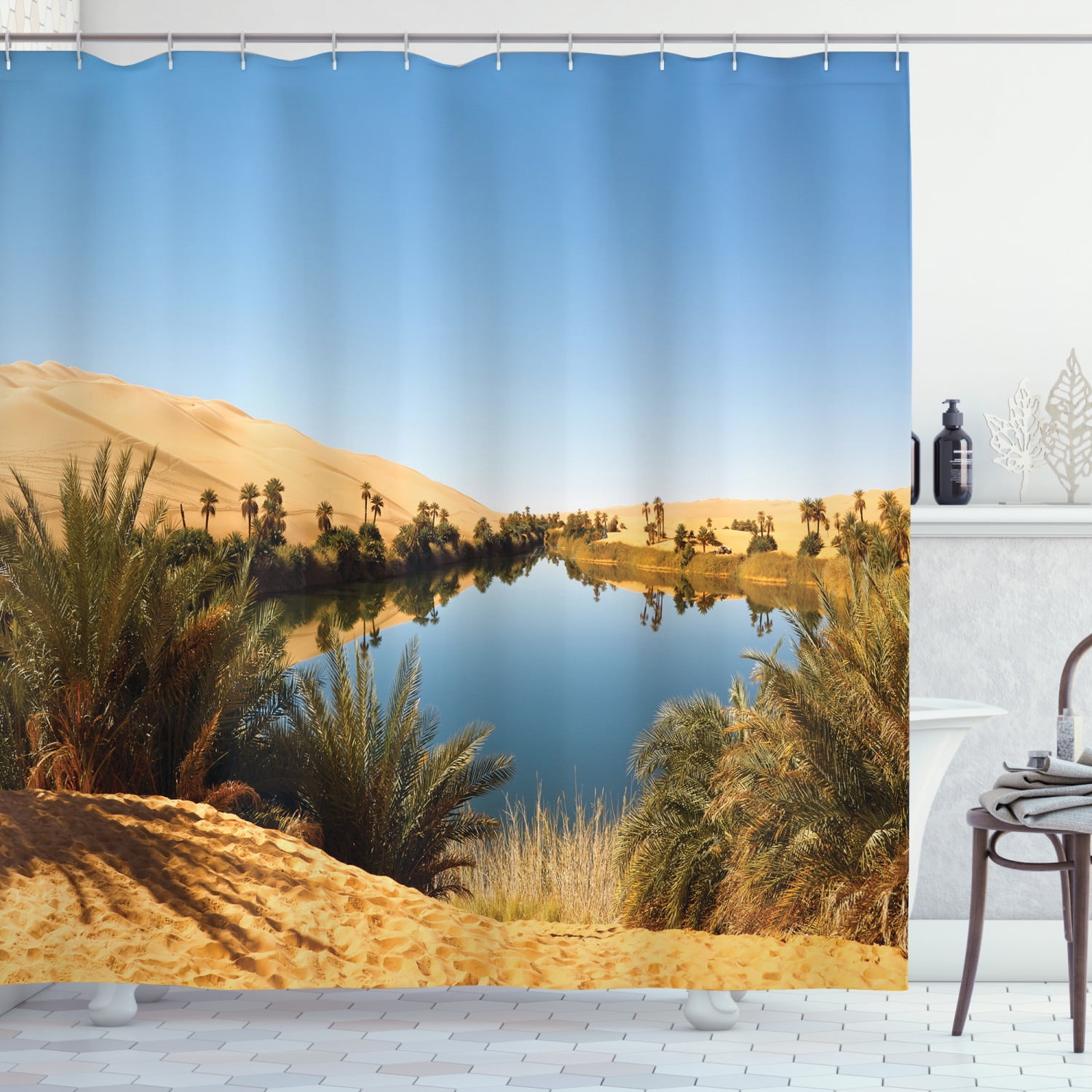 Ambesonne Desert Shower Curtain, Idyllic Oasis Awbari, 69"Wx84"L, Sand ...