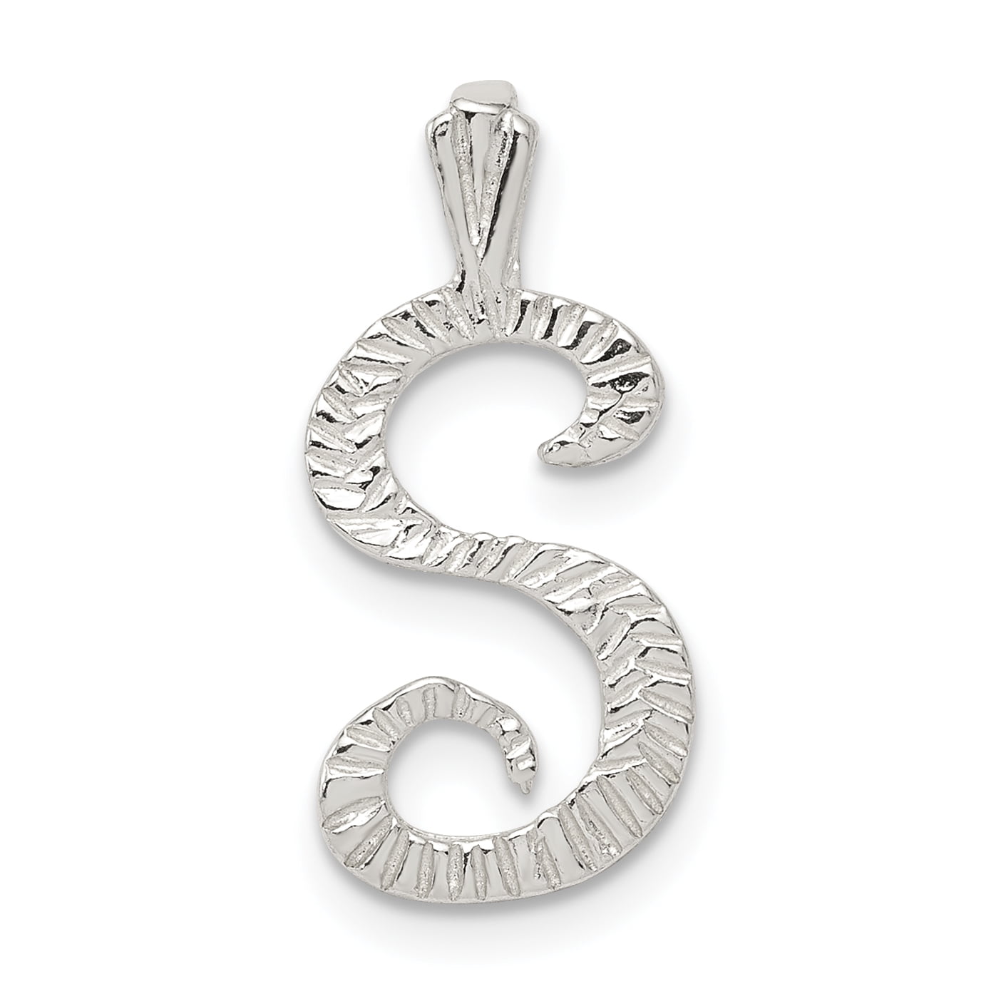 925 Sterling Silver Polished and Textured Letter S Chain Slide Pendant ...