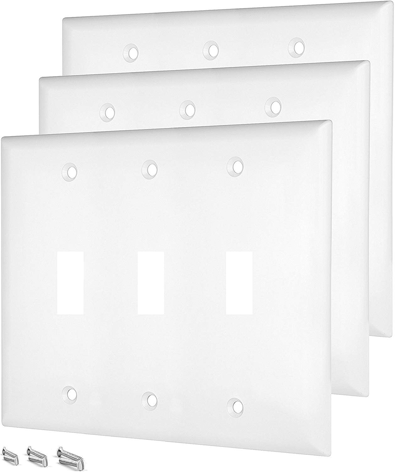 Sleeklighting 3 Pack Plastic White Look Outlet Covers | 3 Gang Toggle ...