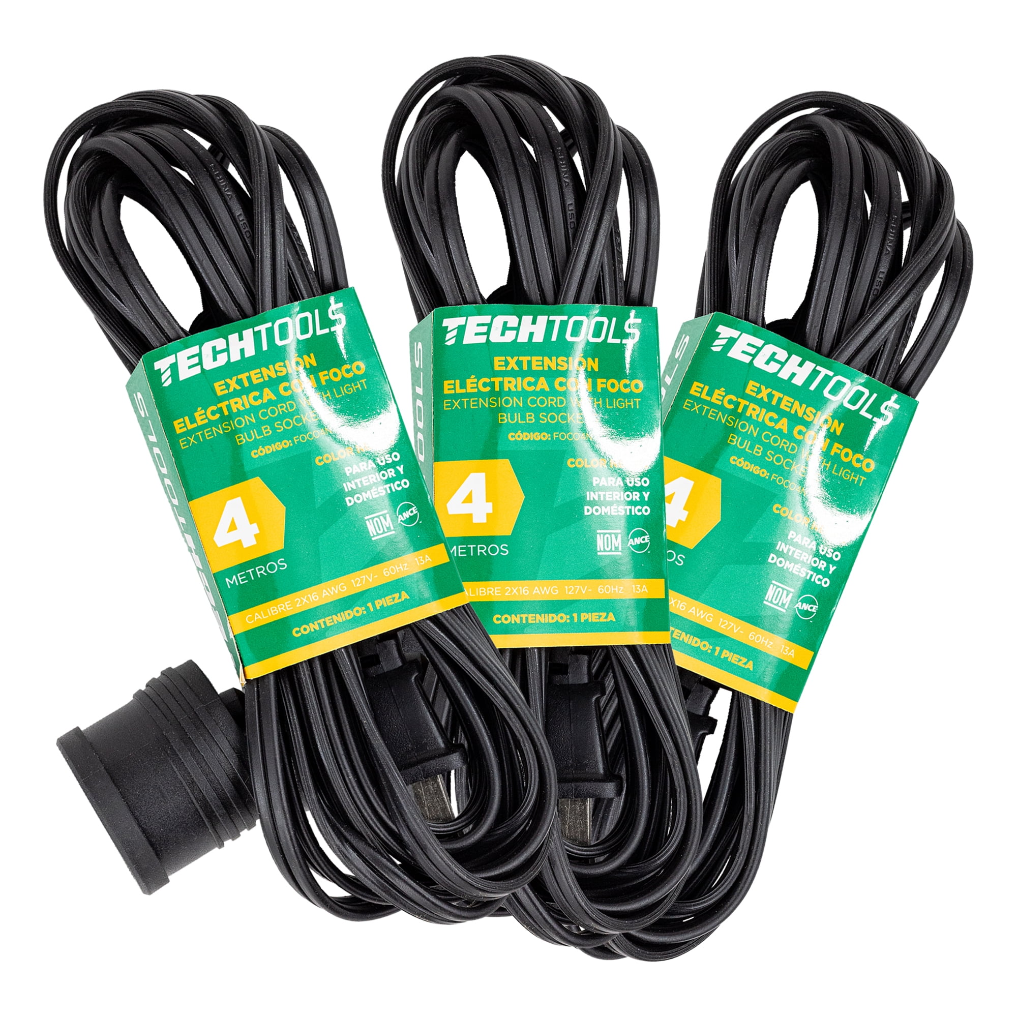 Paquete de 3 Extensiones Eléctricas CNX 4 Metros color Negro 127 V 13 ...