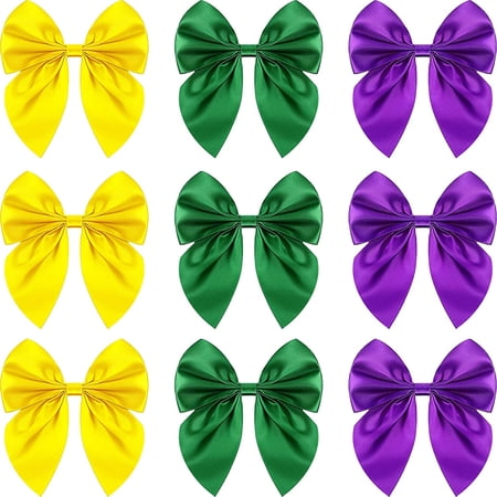 12 Pieces Mardi Gras Bows Mardi Gras Party Accessory Pre-Tied Silk ...