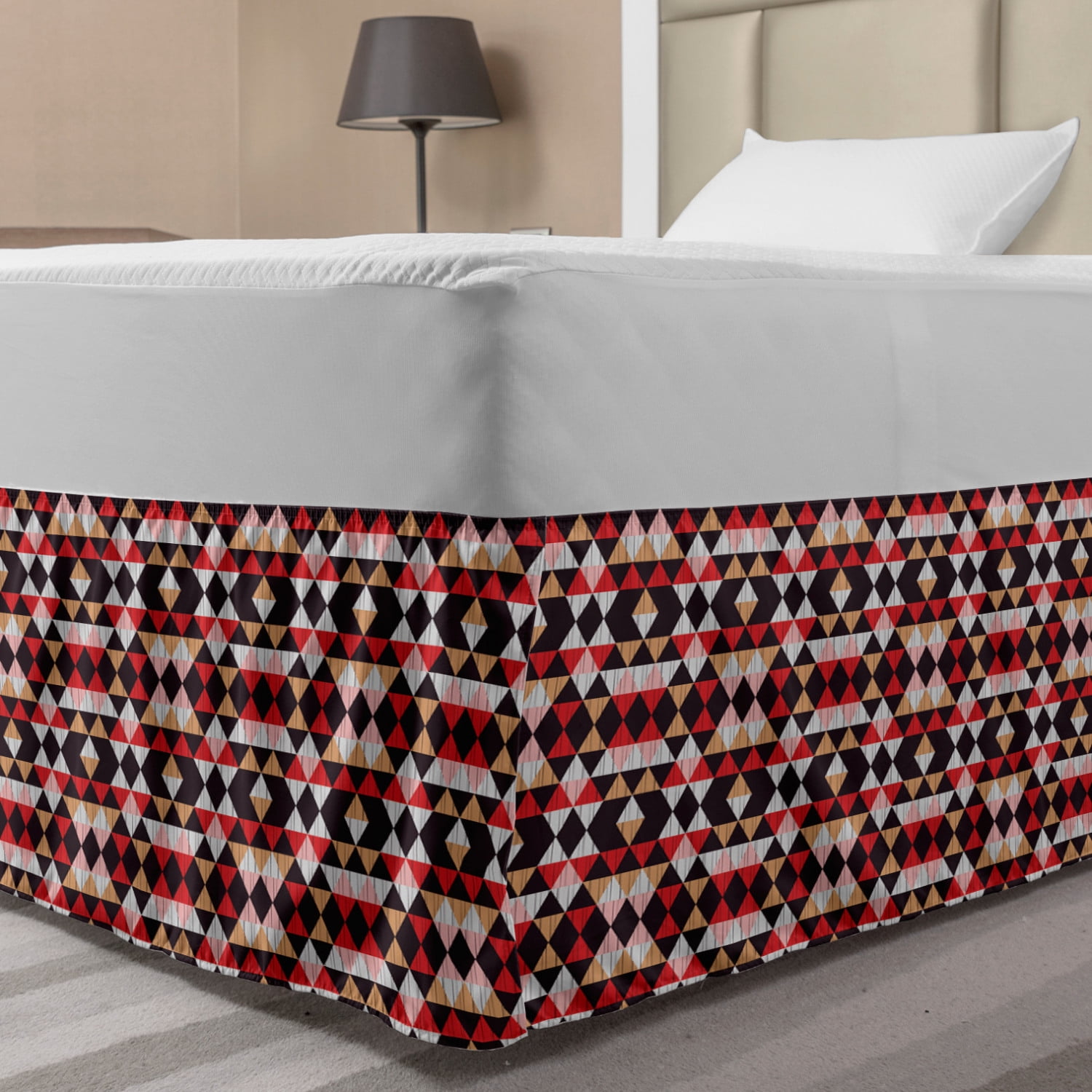 Geometric Bed Skirt, Style Boho Pattern with Striped Triangles, Elastic ...