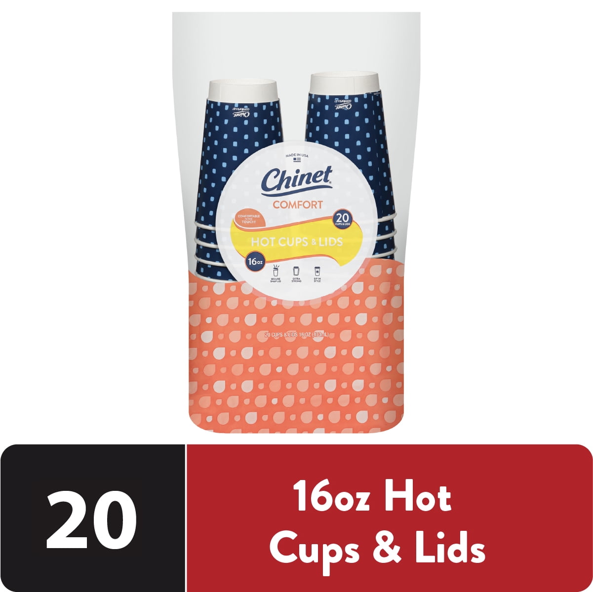 Chinet Comfort Premium Disposable Paper Hot Cups with Lids, 16 oz, 20 ...