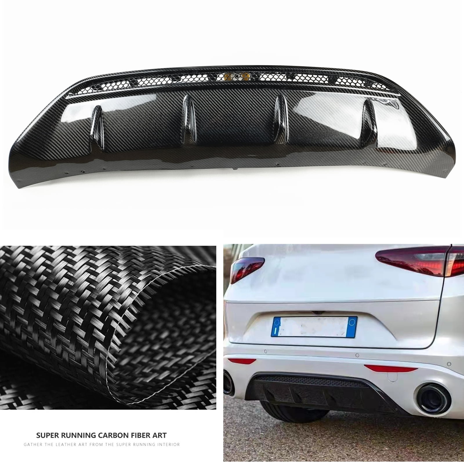 Rear Bumper Diffuser Spoiler For Alfa Romeo Stelvio 2017-2021 Black ...