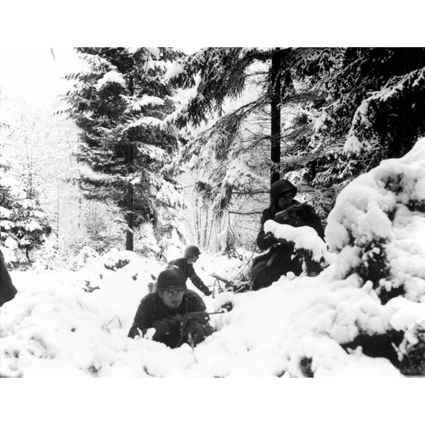 World War Ii. Us Army Infantrymen Take Cover In The Snow In The ...
