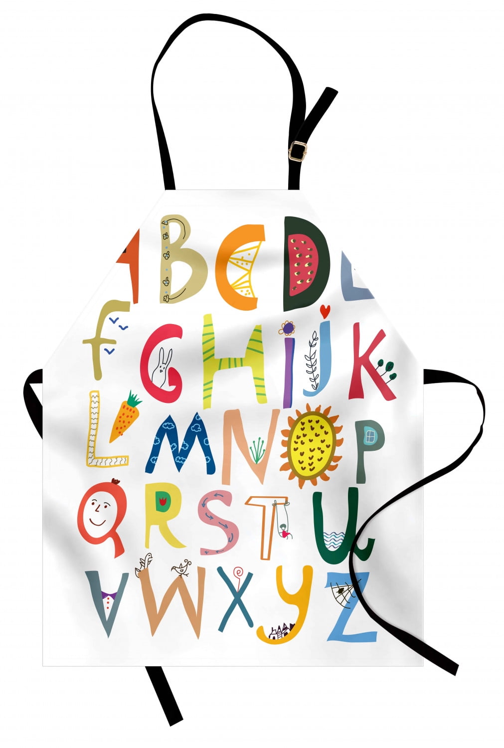 Alphabet Apron, Funny Letters with Various Shapes Flowers Animals ...