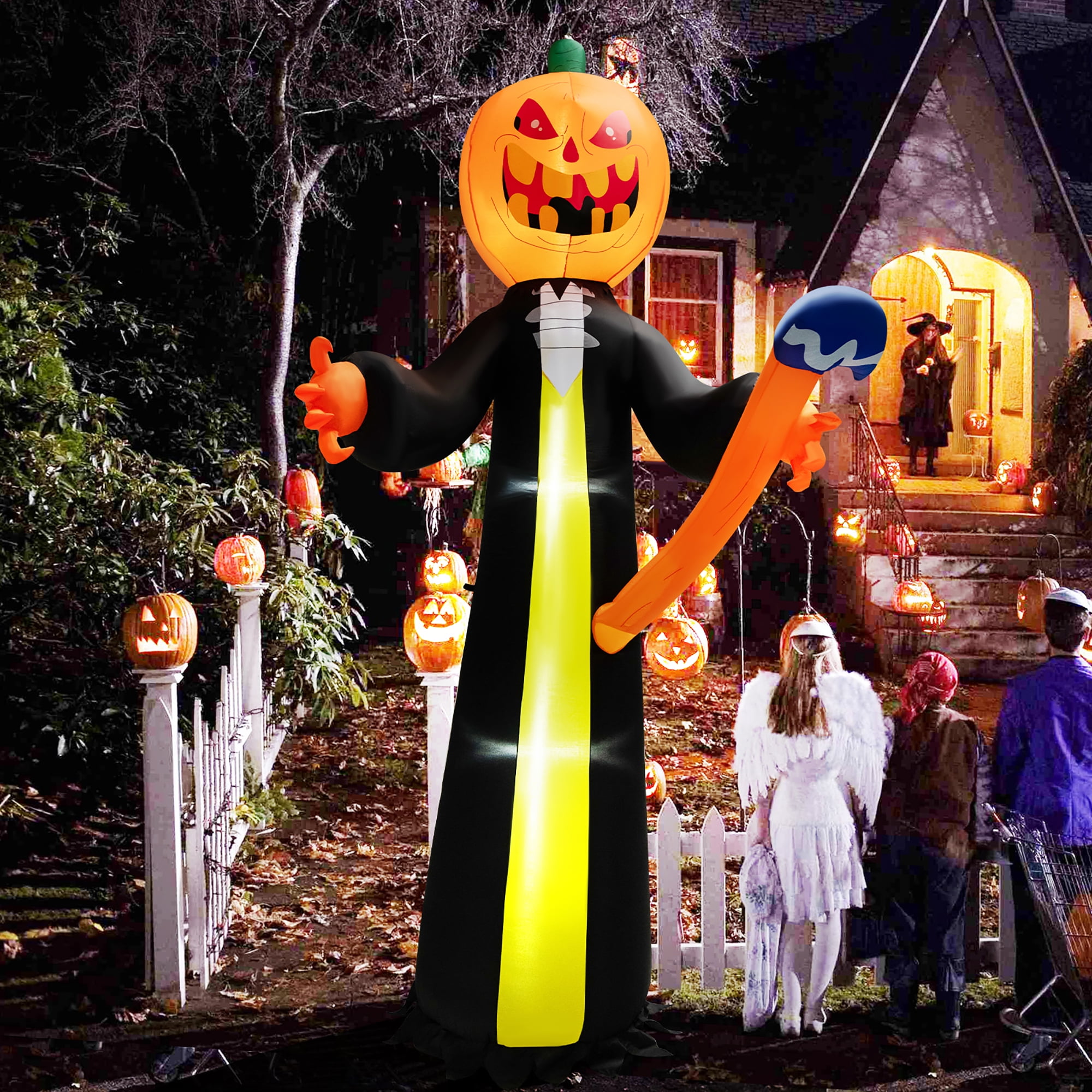 Costway 10FT Halloween Inflatable Pumpkin Ghosts w/ Built-in LEDs ...