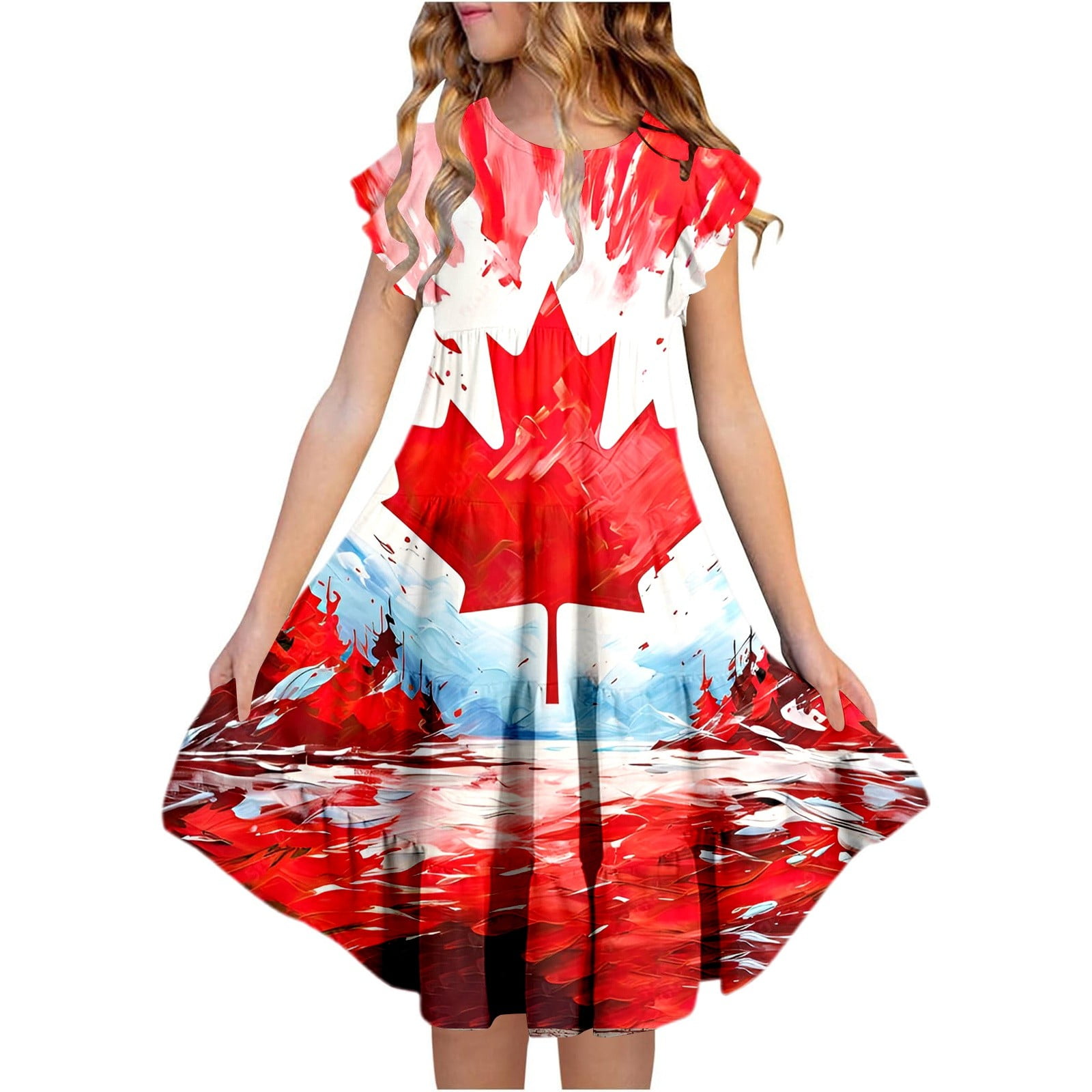 Click here for Pmvfhde Youth Swing Dress Girls Canada Day Floral... prices