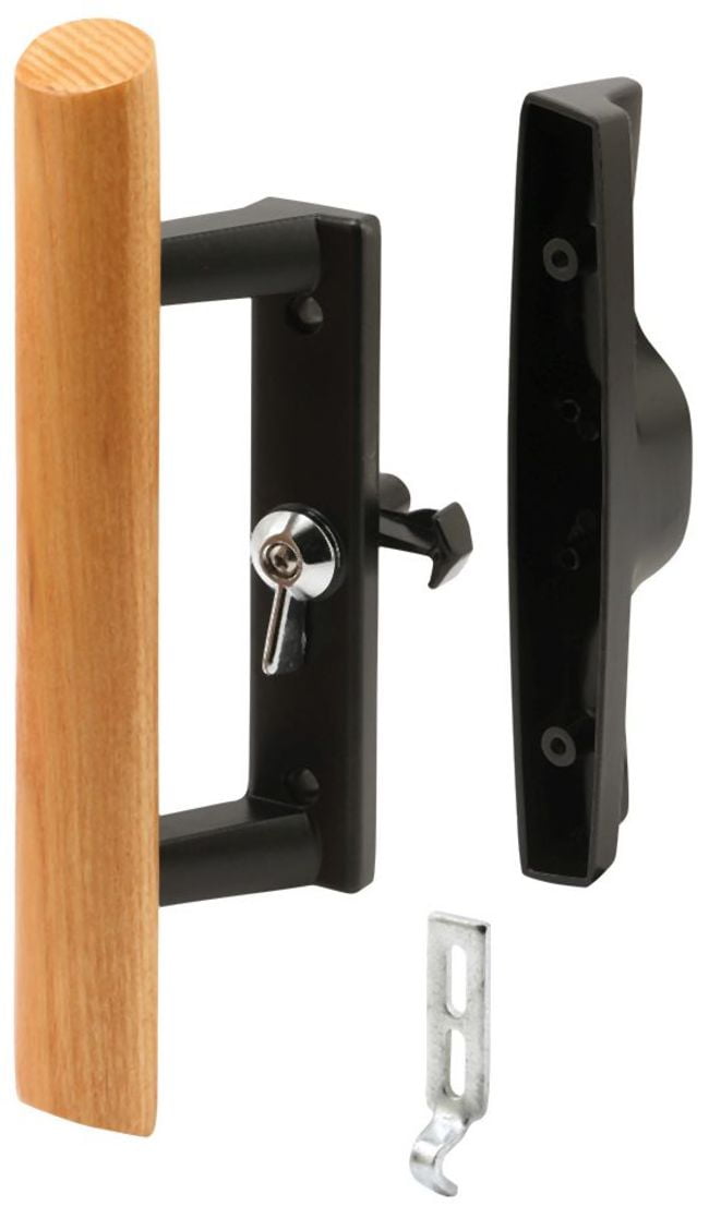 Black Diecast with Hardwood Handle Surface Hook Sliding Patio Door Pull ...