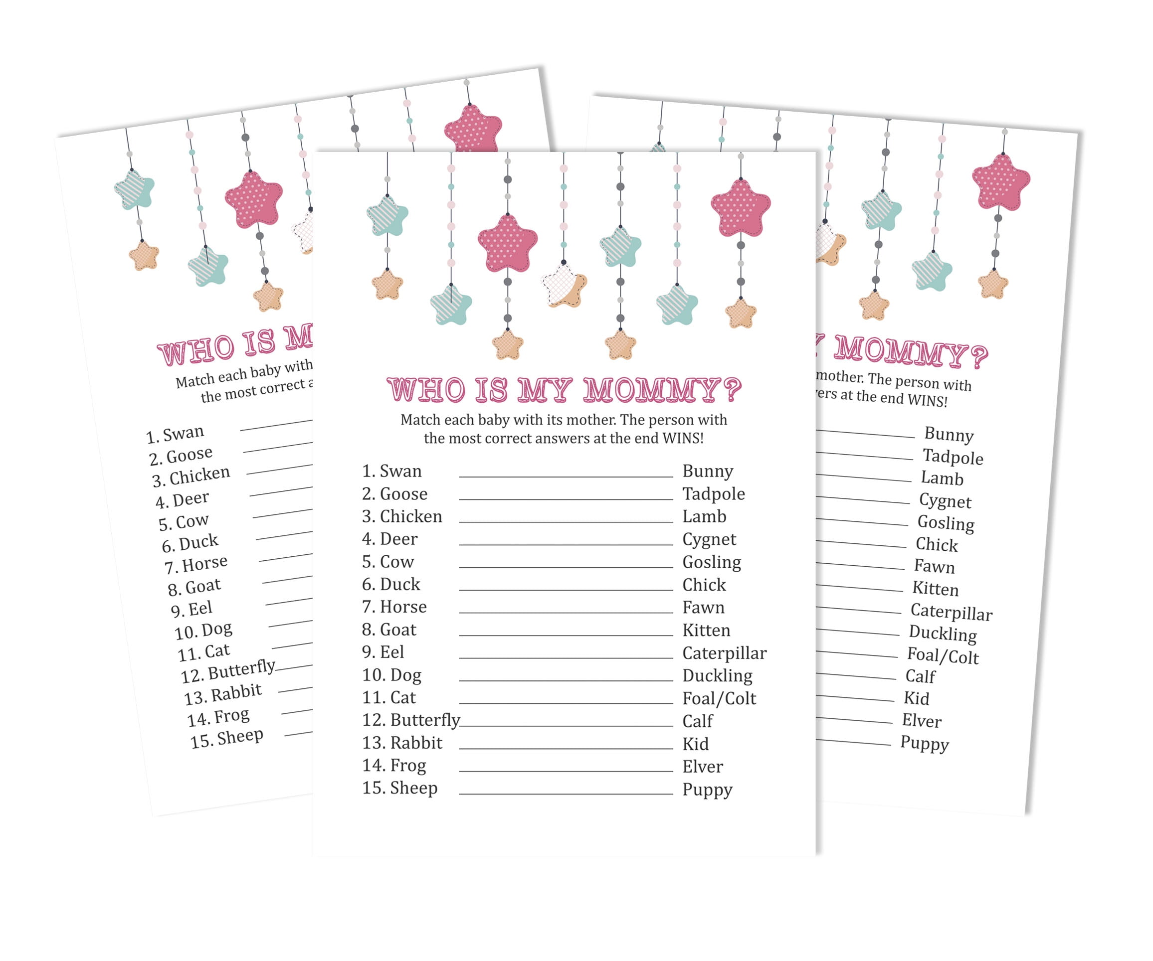 Inkdotpot 50-Pack Who Is My Mommy Baby Shower Game Cards Star My Mommy ...