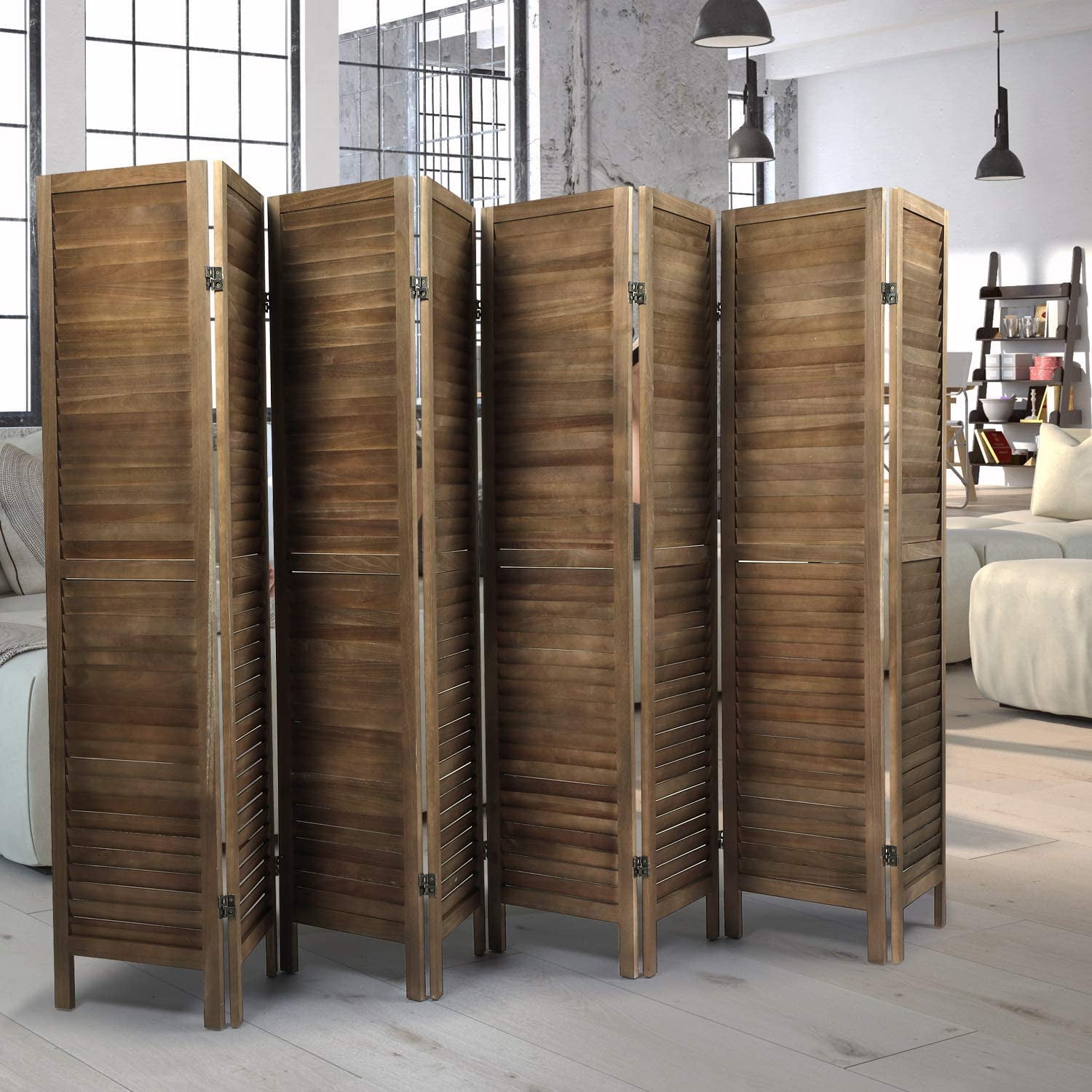 8 Panel Wood Office Room Divider, 6 ft Tall Freestanding Partition Wall ...