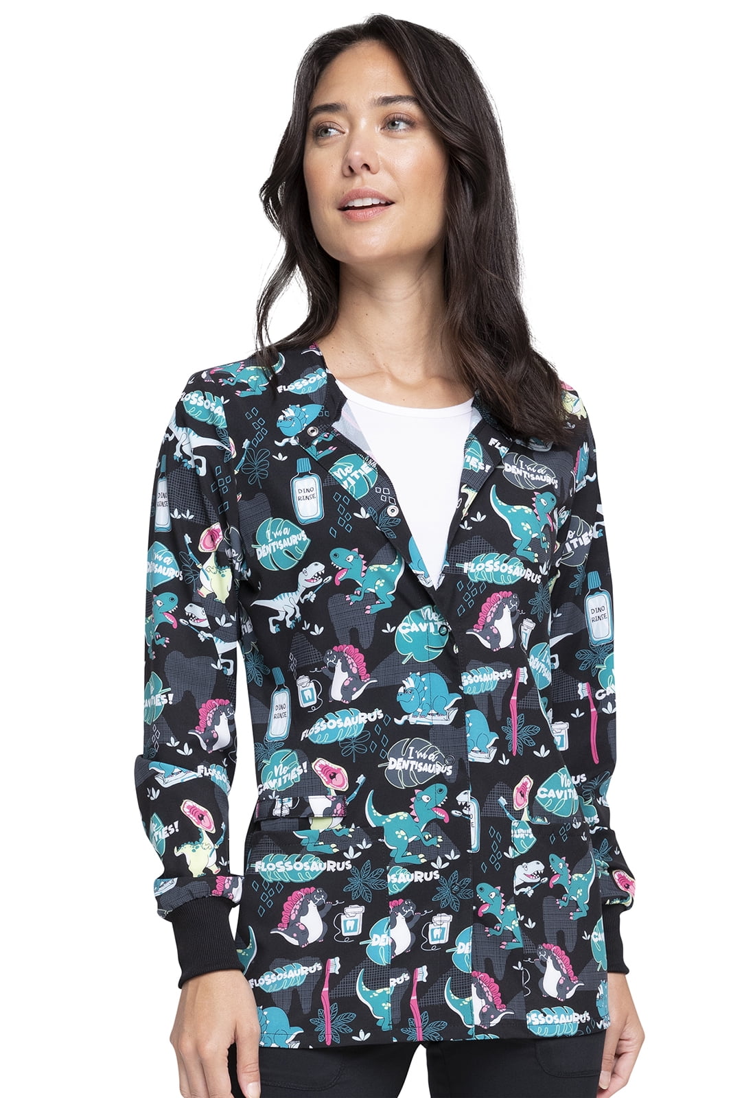 Cherokee Prints Warm Up Scrubs Jacket For Women Snap Front Print CK321 ...