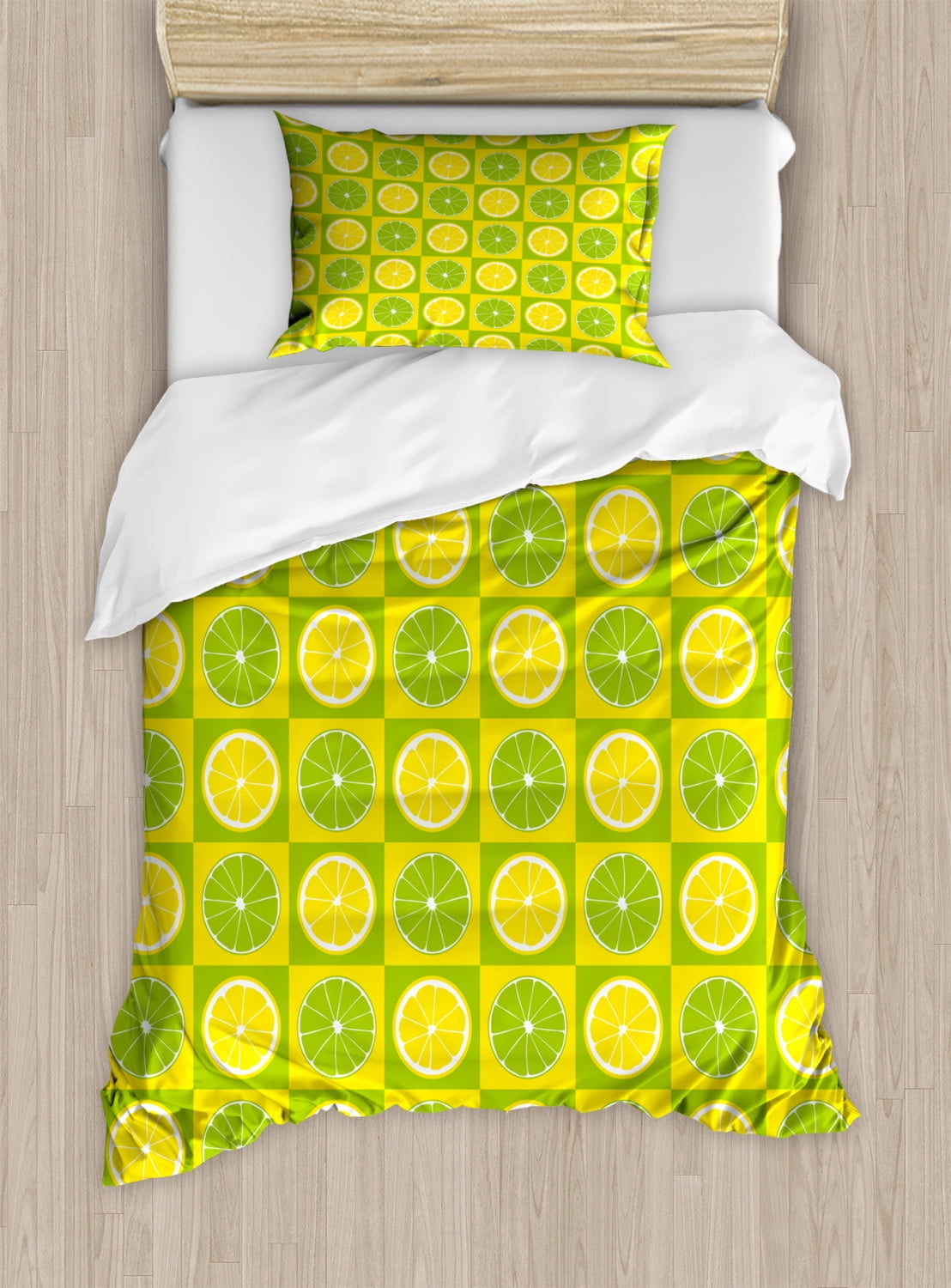 Lime Green Twin Size Duvet Cover Set, Lemon and Lime Figures in Pop Art ...