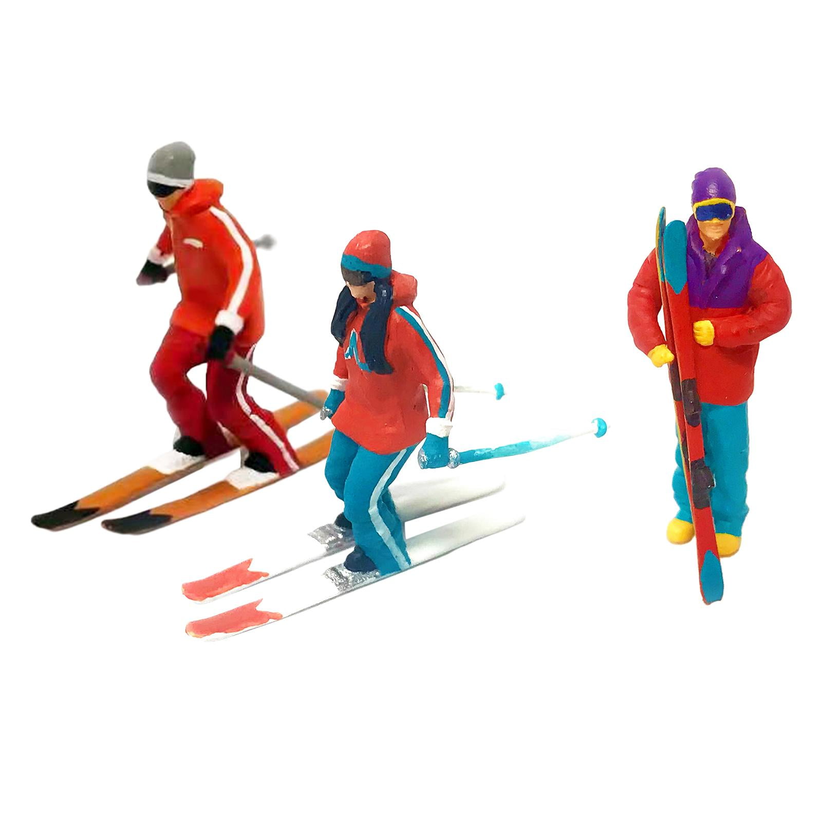3 Pieces Resin /87 Mini Skiing Figure Layout Diorama Scenario Tiny ...