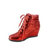Peggy-44 Women's Glitter Metallic Lace Up Low Top Low Wedge Fashion ...