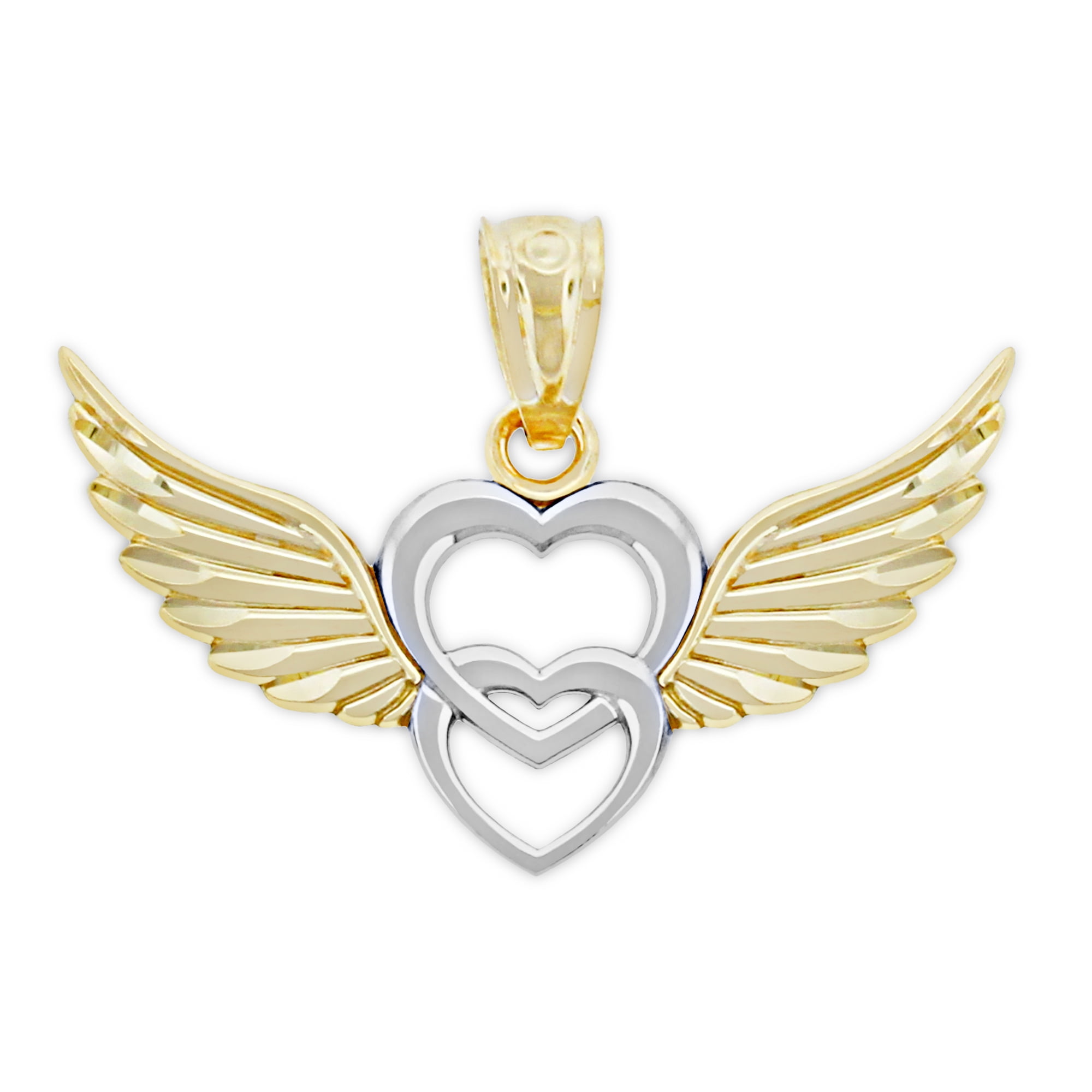 Charm America - Gold Angel Winged Heart Charm - 10 Karat Solid Gold ...