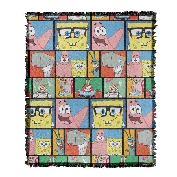 Spongebob Blanket, 50"x60" Spongebob Tile Pattern Woven Tapestry Cotton ...