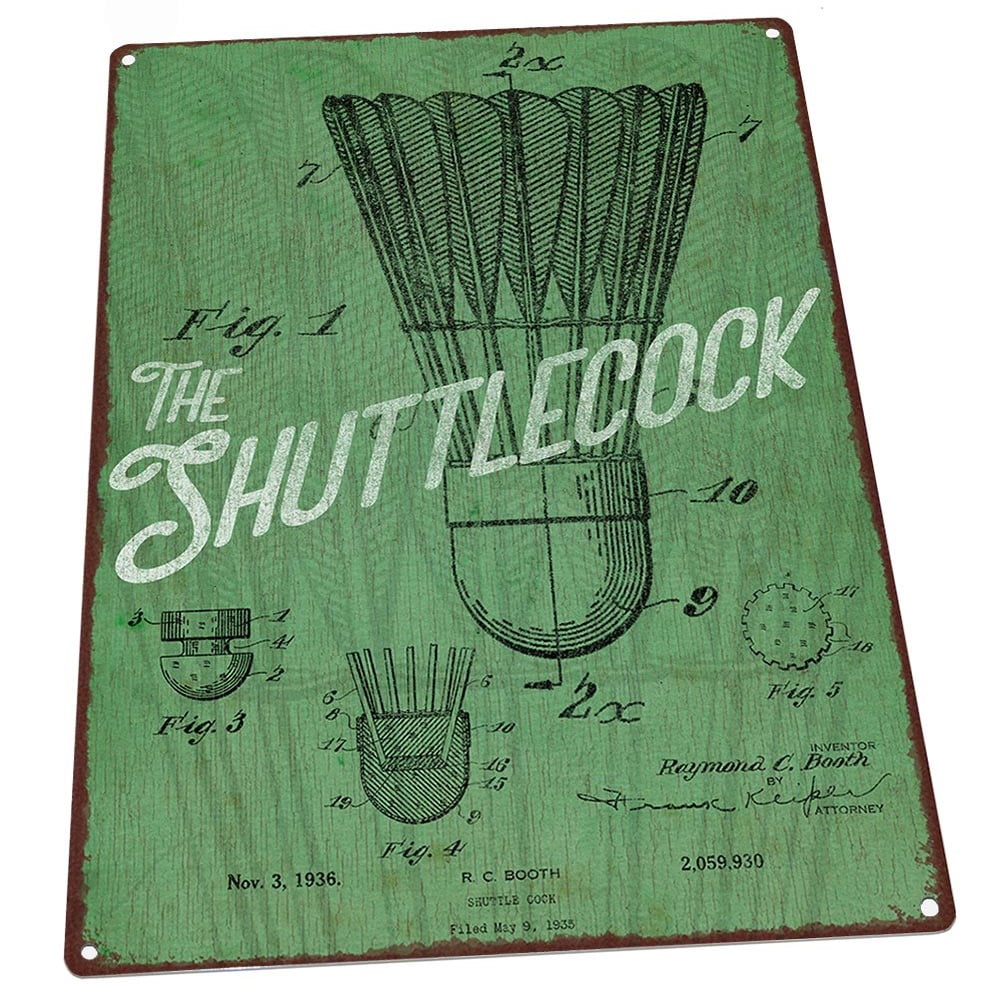 Green Shuttlecock Patent Illustration 9"x12" Metal Sign, Wall Decor for ...