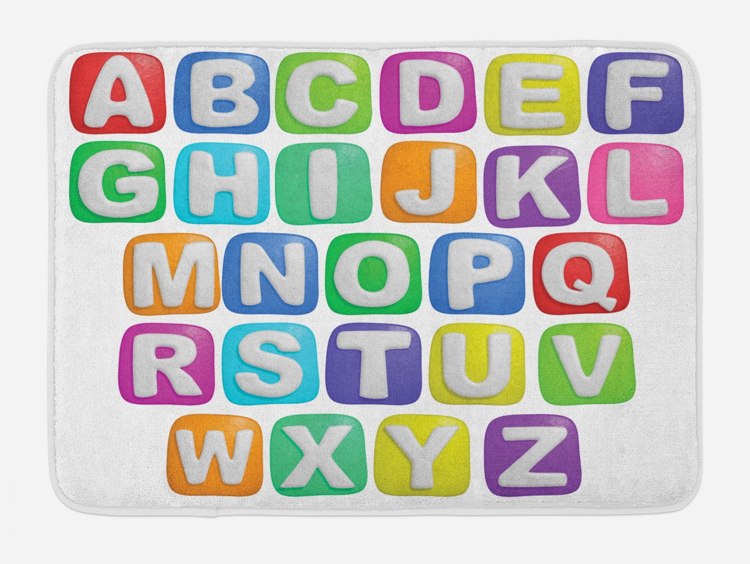 Letter Bath Mat, Cartoon Style Colorful Alphabet Squares Children Kids ...