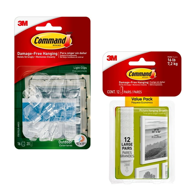 Command Outdoor Light Clips, Clear, 16 Clips and Command White Large ...