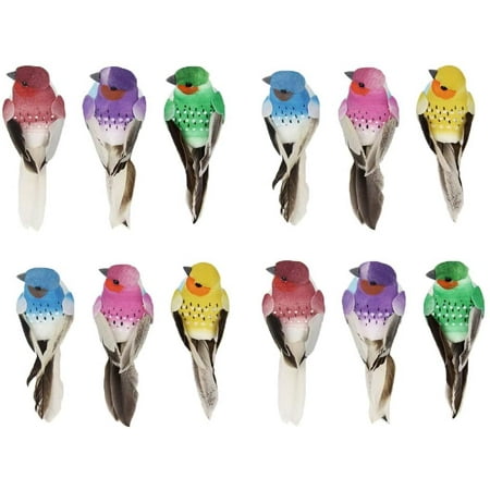 Set of 12 Colorful Artificial Foam Feather Birds with Claw Wires Home ...