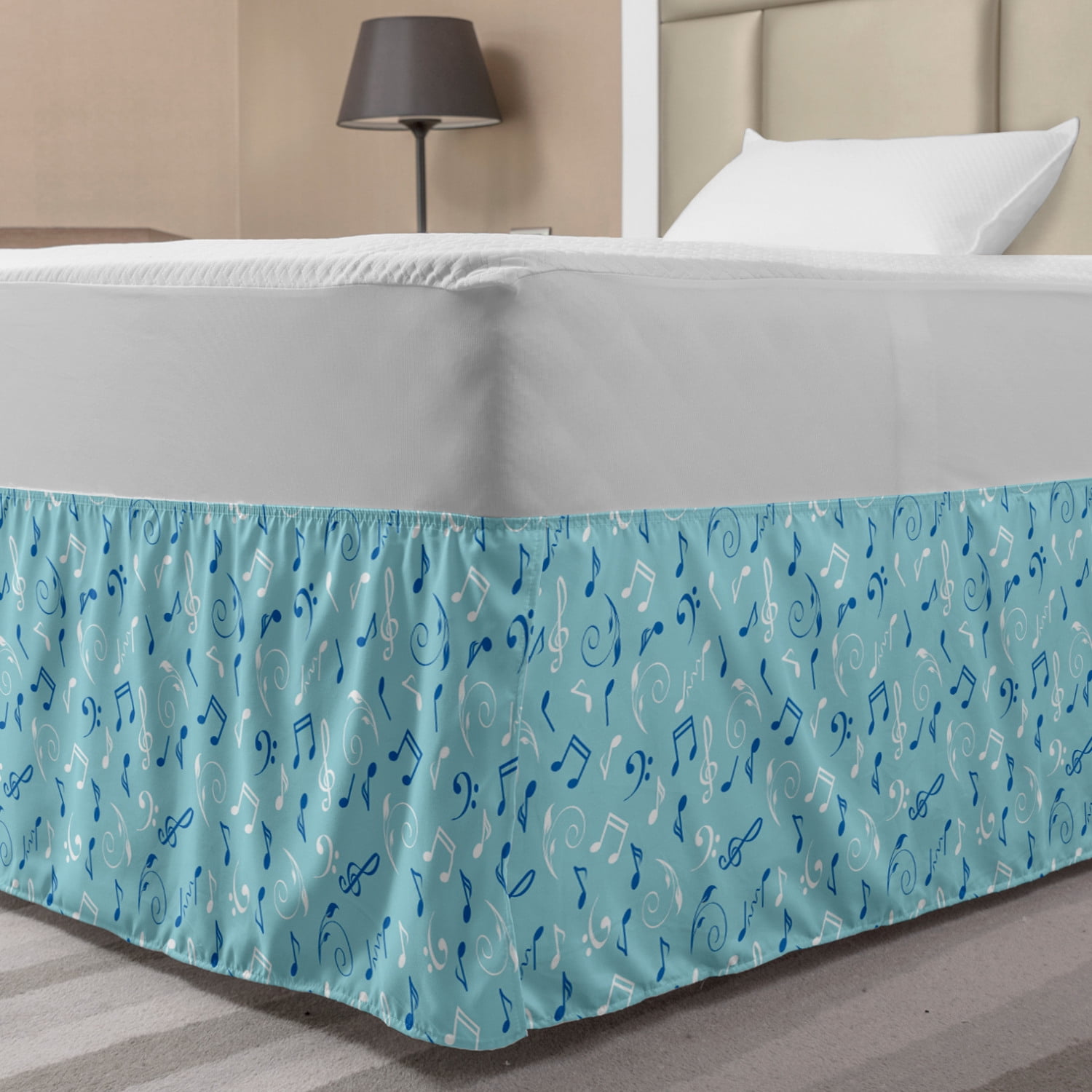 Music Note Bed Skirt, Vintage Doodle Style Floating Around Swirls and ...