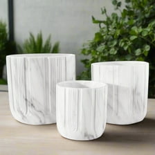Cement Round Pot with Engrave Geometric Column Pattern Design Body Set ...
