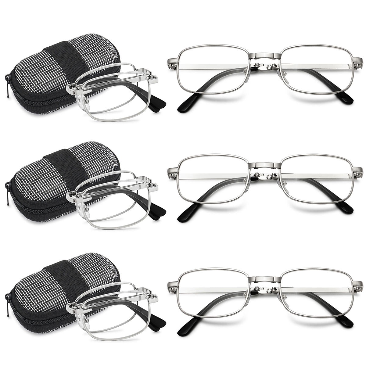 Magimodac Compact Metal Reading Glasses Men Women Folding Mini Reader Small Case 3 Pcs Foldable