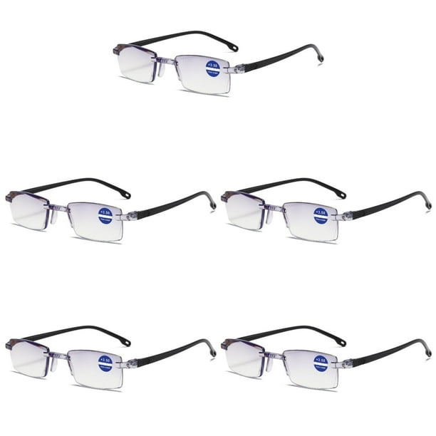 5 Pairs Rimless Blue Light Blocking Reading Glasses Diamond Cut Edge ...