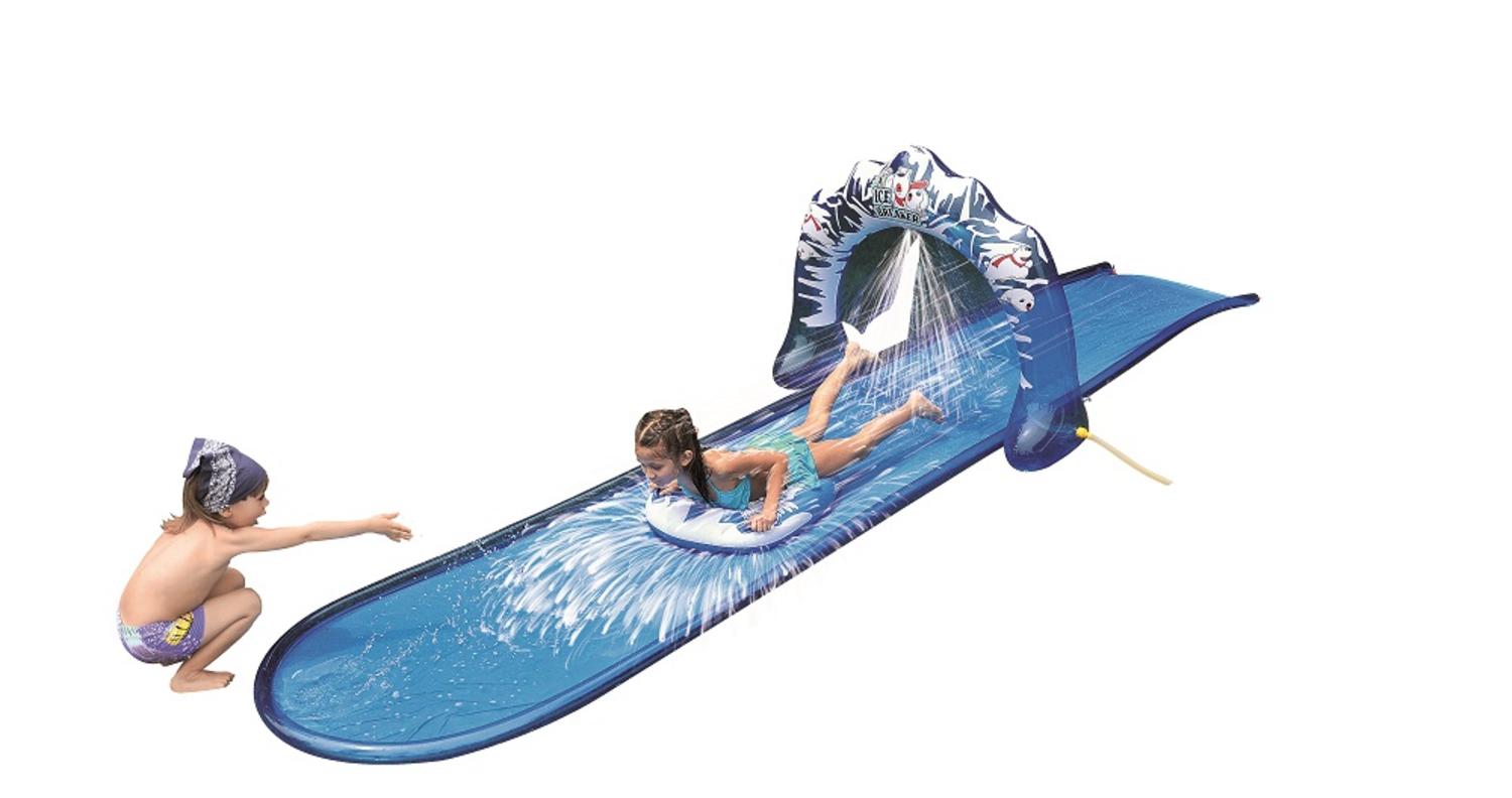 196" Blue and White "Ice Breaker" Inflatable Ground Level Water Slide ...