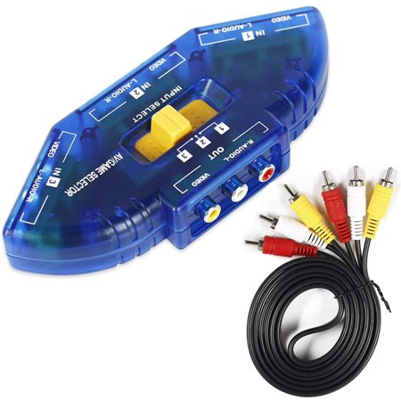 AV Switch Box 3 Way Outlets Converter and RCA Cord Video Audio AV ...
