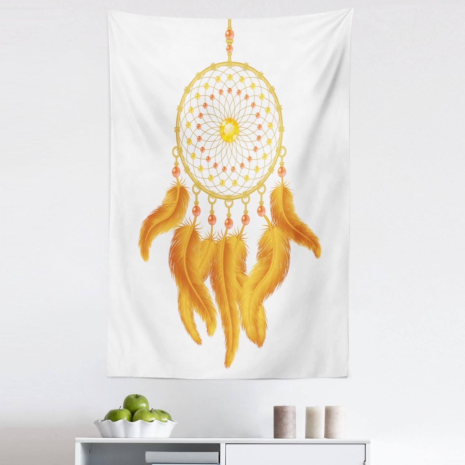 Aztec Tapestry, Graphic of Golden Yellow Dreamcatcher Native Indigenous ...