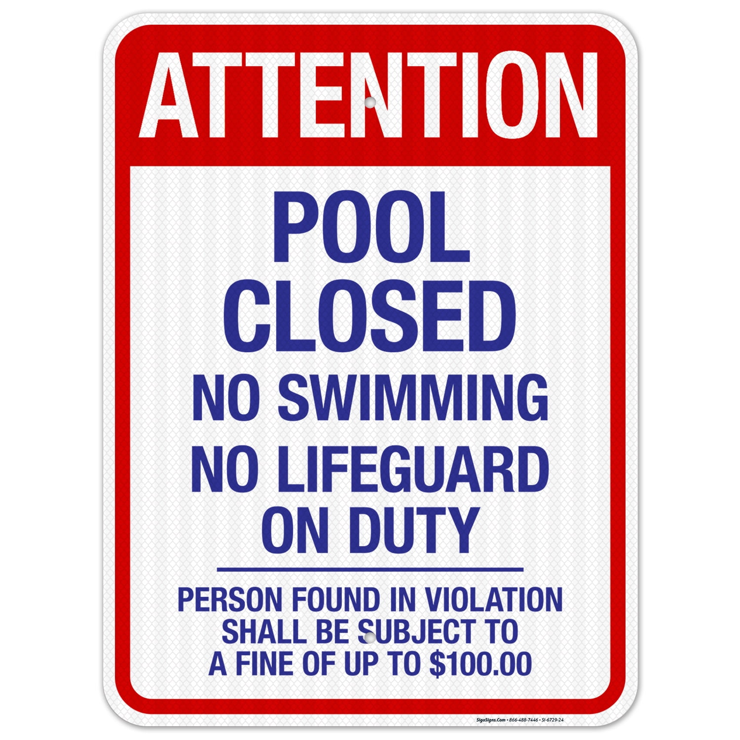 Attention Pool Closed Sign, Pool Sign, 24x30 Reflective Aluminum ...