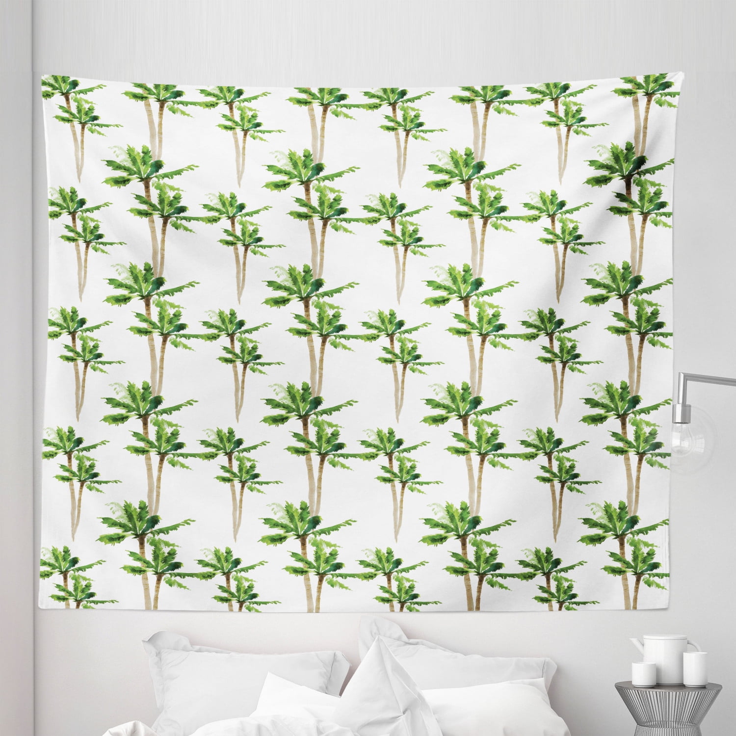 Palm Tree Tapestry, Watercolor Style Forest Pattern of Coconut Trees ...