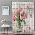 Bathroom Shower Curtain Spring Tulips Flower Butterfly Waterproof ...